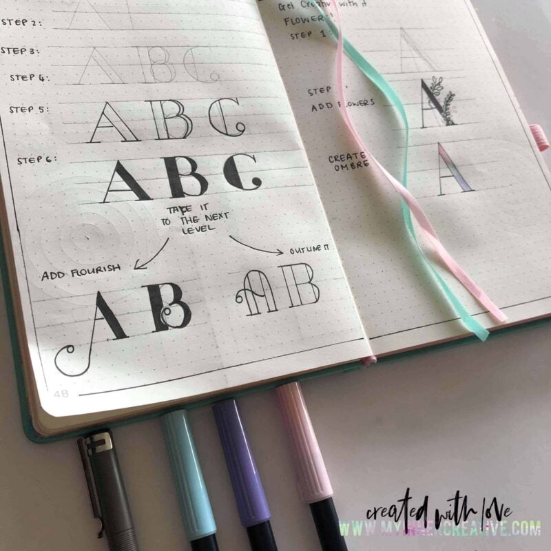 4 New Lettering Styles for your Bullet Journal (and free ribbon font ...