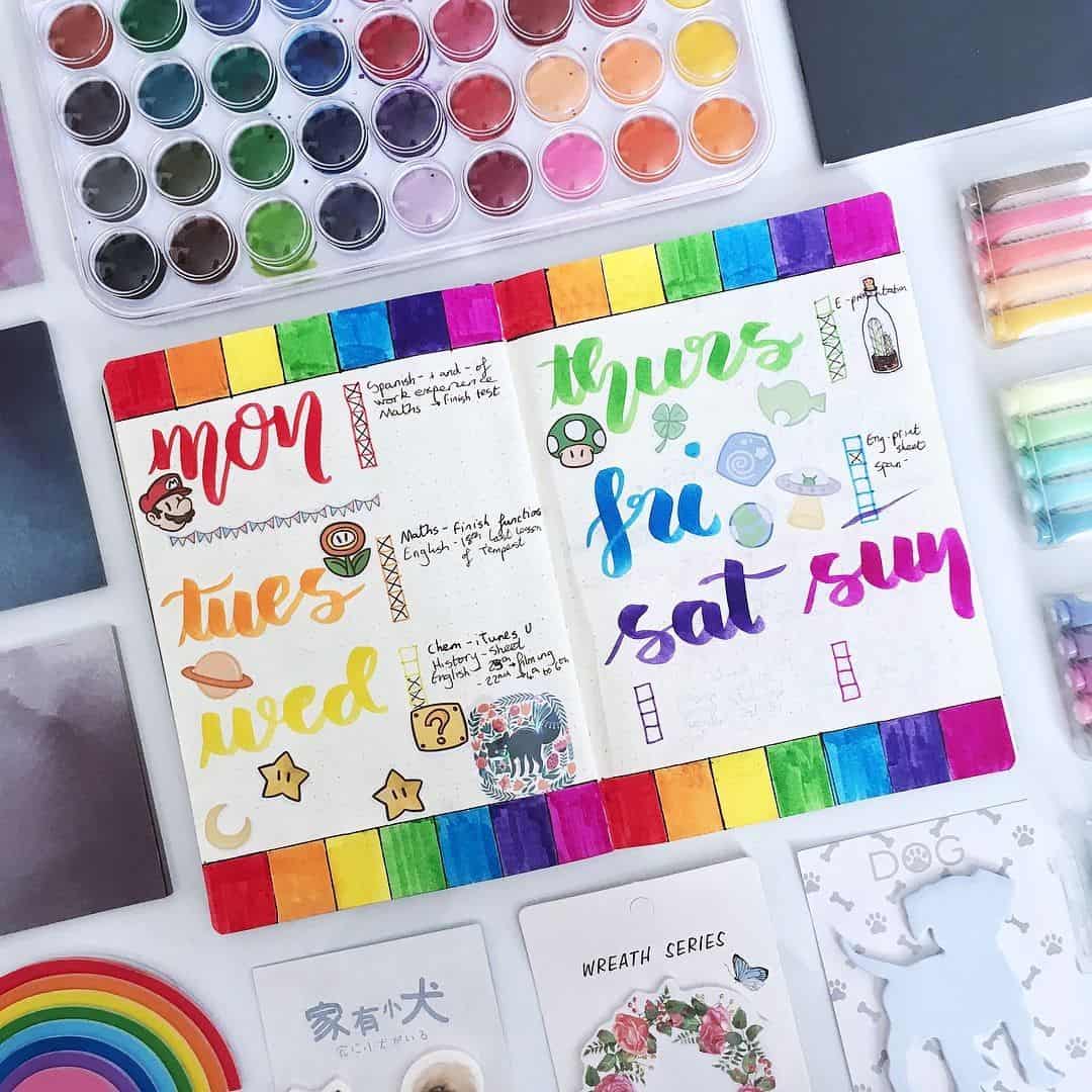 30+ eye-popping rainbow theme bullet journal spreads | My Inner Creative