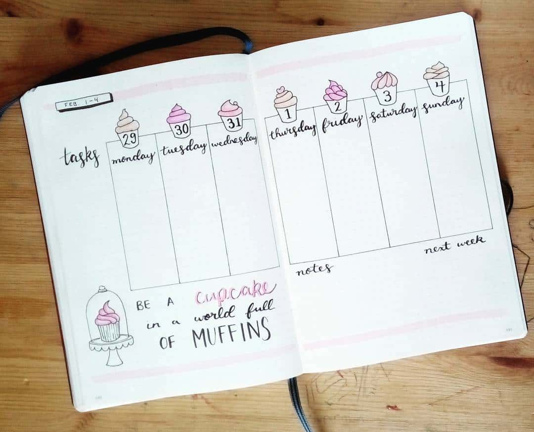 20+ Scrumptious Cupcake inspired bullet journal layout ideas